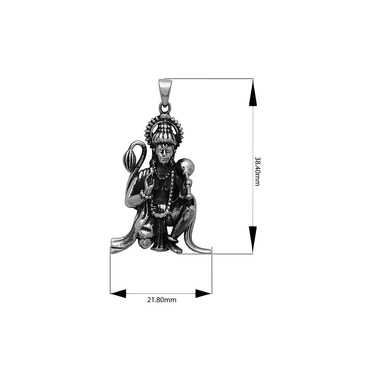 Lord Hanuman Sitting Idol Oxidized Finish Religious Pendant 925 Sterling Silver Jewelry