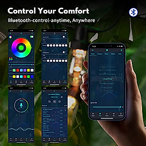 XHT Outdoor String Lights - 48ft Sync with Music Color Changing Outside Patio Lights with 15 Dimmable IP65 Waterproof RGB LED Bulbs with App & Remote Control for Dating, Party, Wedding