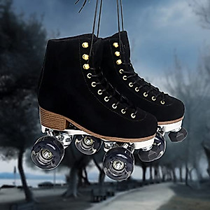 Tuosamtin Suede Roller Skates for Women Girls or Men with Height Adjustable Rubber Stoppers Retro Quad Roller Skates for Outdoor and Indoor