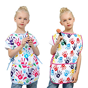 Fiodrimy 2 Pack Kids Art Smock, Waterproof Artist Painting Aprons, Sleeveless Children Art Smocks with Pockets for Age 2-7 Years