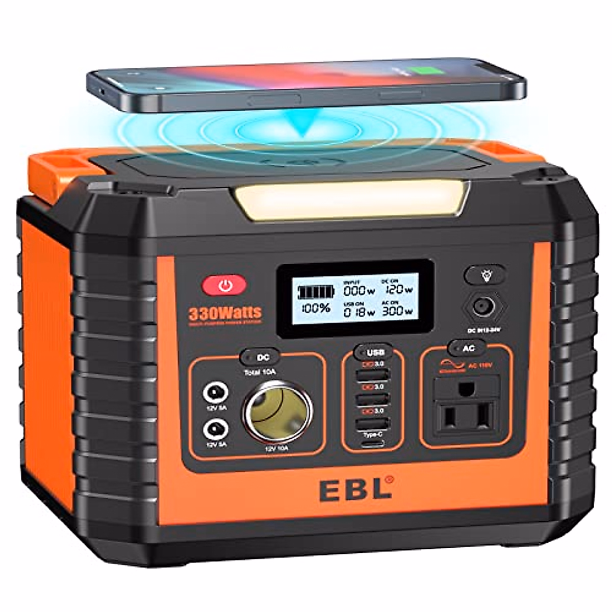 EBL Portable Power Station 300, 110V/330W Pure Sine Wave Solar Generator (Solar Panel Not Included) - Peak 600W Backup Lithium Batteries AC Outlet for Blackout Outdoors Camping Hunting Travel