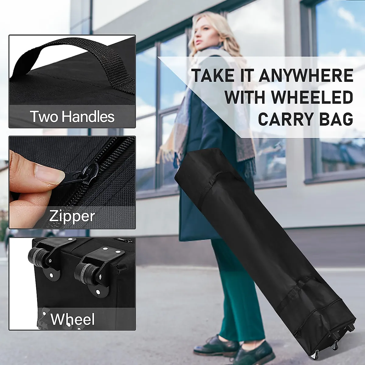 ZENY 10x10 Pop Up Canopy Tent Easy Set-up Outdoor Patio Canopy Adjustable Straight Leg Heights Instant Shelter with Wheeled Bag, Ropes (10x10ft-Grey)