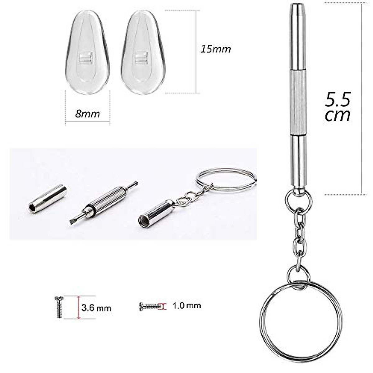 Eyeglass Nose Pads Screw-in Eyeglass Repair Kit Anti-Slip Soft Silicone Air Chamber 15mm 6Pairs Air Bag Glass Nose Pieces with Screws and Screwdriver for Glasses Sunglasses