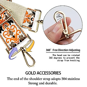 Dsigo Purse Strap, 2" Wide Gold Buckle Embroidery Crossbody Shoulder Strap for Bag Handbag Canvas Bag Crossbody Bags (Orange Jacquard Floral)
