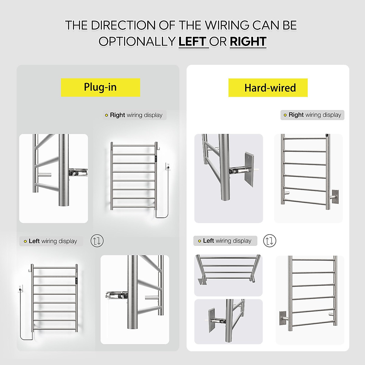 P&Bhusri Heated Towel Rack for Bathroom,Wall Mounted Electric Towel Rack with Timer and LED Indicator, 10-Bar Towel Warmer, Stainless Steel Brushed, Hard-Wired/Plug-in