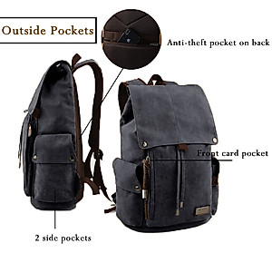 Barsine Thick Canvas Backpack for School Travel Hiking with 15 Inch Laptop Compartment Casual Rucksack