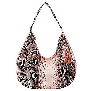 CLARA Snakeskin Hobo Handbag PU Leather Top Handle Bag Tassel Shoulder Bag Satchel Travel Tote Purse Brown