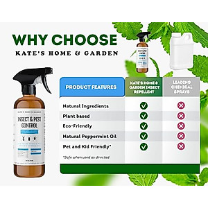 Insect & Pest Control Spray for Home and Kitchen with Peppermint Oil & Cedarwood Oil (16oz) - Kate's Home & Garden. Repels Ants, Spiders, Flies, Insects Indoor & Outdoor. Non-Toxic. Made in USA.