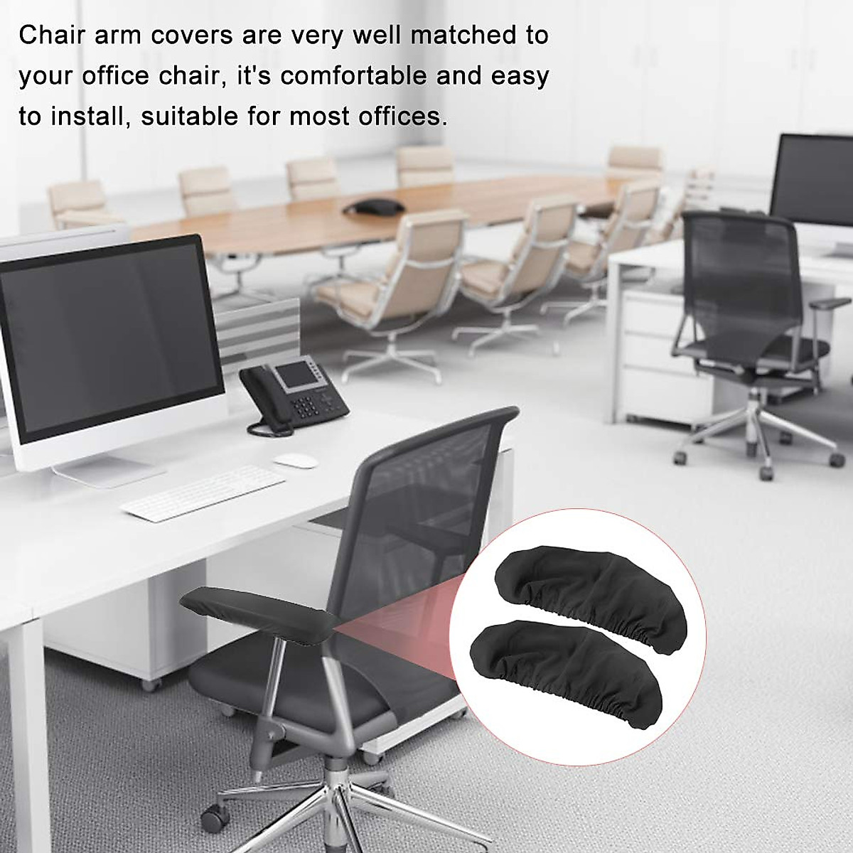 Fdit 1 Pair Removable Chair Armrest Covers Elastic Protector Office Armchair Cover (Black)