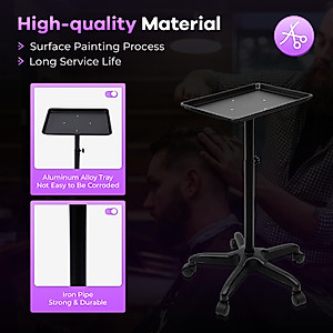 Rolling Salon Tray,Aluminum Trolley Cart Equipment on Wheels & Adjustable Height（28"-44"） for Dental Carts Hairdresser Cart