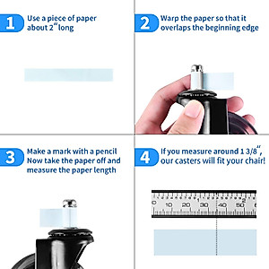 Office Chair Wheels Replacement,(Set of 5) 3'' Rollerblade Wheels Smooth Rolling Heavy Duty Casters Safe for All Floors Including Hardwood - Universal Stem 7/16 Inch, White