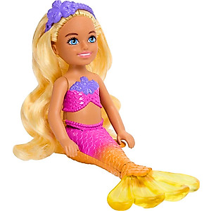 Barbie Dreamtopia Chelsea Mermaid Small Doll with Removable Hair Accessory, Wavy Blonde Hair & Ombre Tail, Bends at Waist