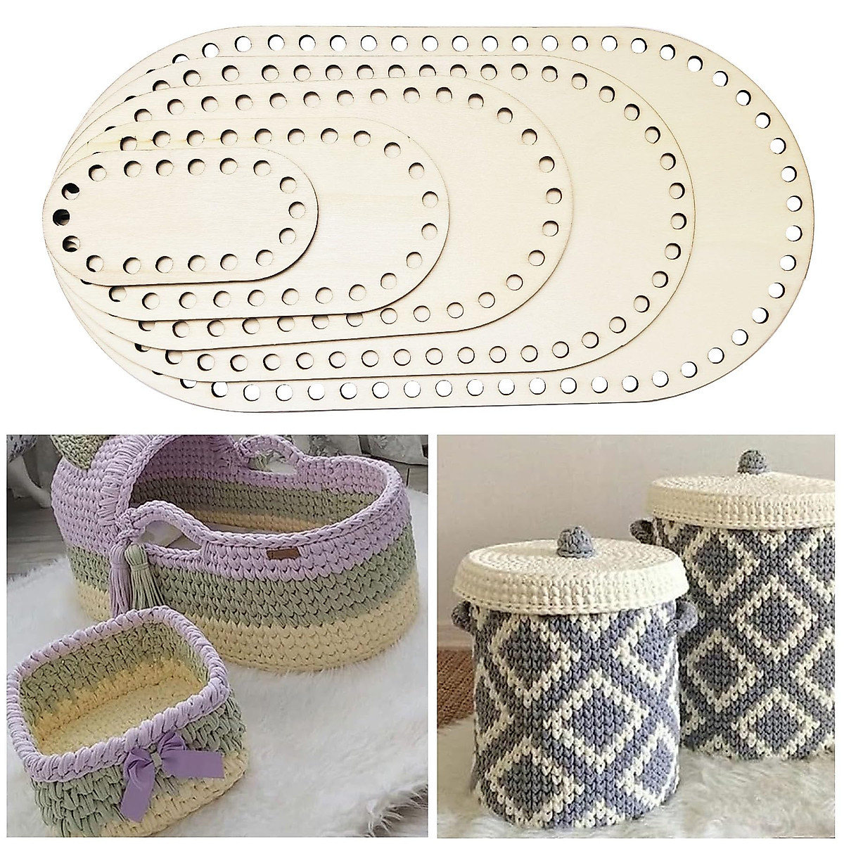 Yayatty 5 PCS Wooden Basket Bottom, Oval Crochet Knitting Basket Wood Base Shaper for DIY Basket Craft Weaving Making Supplies