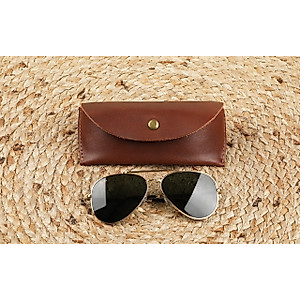 The Antiq Tan Genuine Leather Eyeglasses Case, Premium Quality, Semi-Hard, Magnetic Closure, Unisex