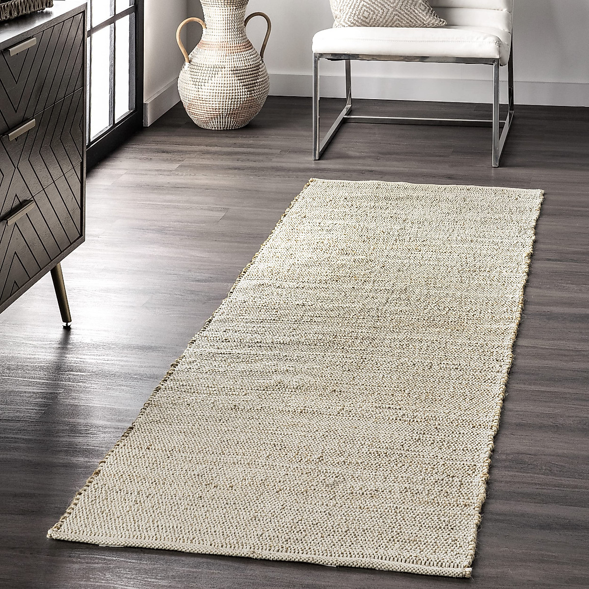 nuLOOM 2x10 Elfriede Jute & Cotton Hand Woven Area Rug, Natural, Solid Rustic Farmhouse Style, Weaved Design, Natural Fiber, For Bedroom, Living Room, Dining Room, Hallway, Office, Entryway
