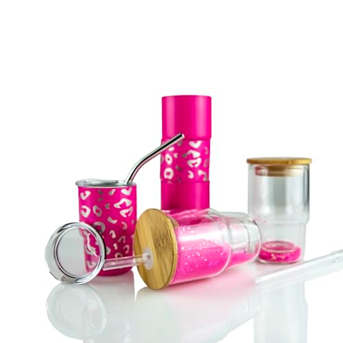 Hogg 3oz Sublimatable Tumbler Shot Glasses with lid and stainless straw (6 Pack), DIY, Customizable, Reusable, Double Wall Insulated, Sublimation Tumblers (Pink)