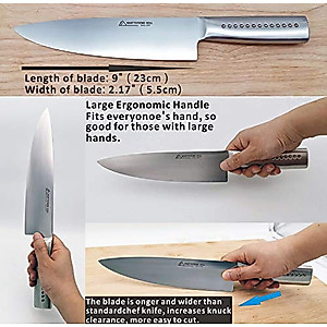 Chef Knife - MATTSTONE HILL 9 Inch Professional Kitchen Knife, German Steel Ultra Sharp Chefs Knife, Vegetable Knife, 304 Stainless Steel Handle