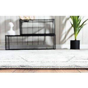 Abani Geometric Linear 5'3" x 7'6" (5x8) Rugs Living Room Area Rug - Modern Non-Shedding Marble White & Silver Abstract Lines Carpet