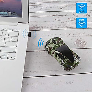 EALEK Wireless Mouse, Car Shape Mouse 2.4GHz USB, Cute Wireless Mouse 1600DPI, Ergonomic Mouse for Kids and Adult (Green Camouflage)