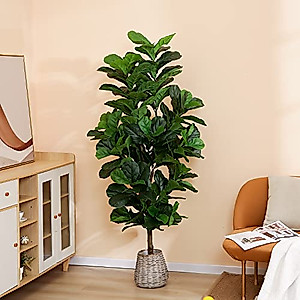 FLOWORLD Fiddle Leaf Fig Tree 6ft Tall Artificial Tree in Plastic Pot Fake Ficus Lyrata Plants with 184 Decorative Fiddle Leaves Faux Fig Trees for Home Office Living Room Decor Indoor Outdoor