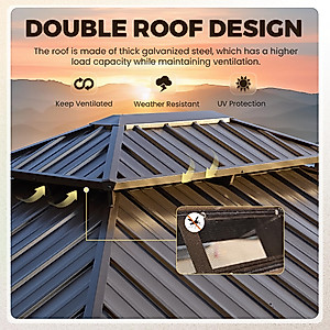 YOLENY 12' x 12' Gazebo, Hardtop Gazebo with Aluminum Frame, Double Galvanized Steel Roof, Curtains and Netting Included, Metal Gazebos Pergolas for Patios, Garden, Lawns, Parties