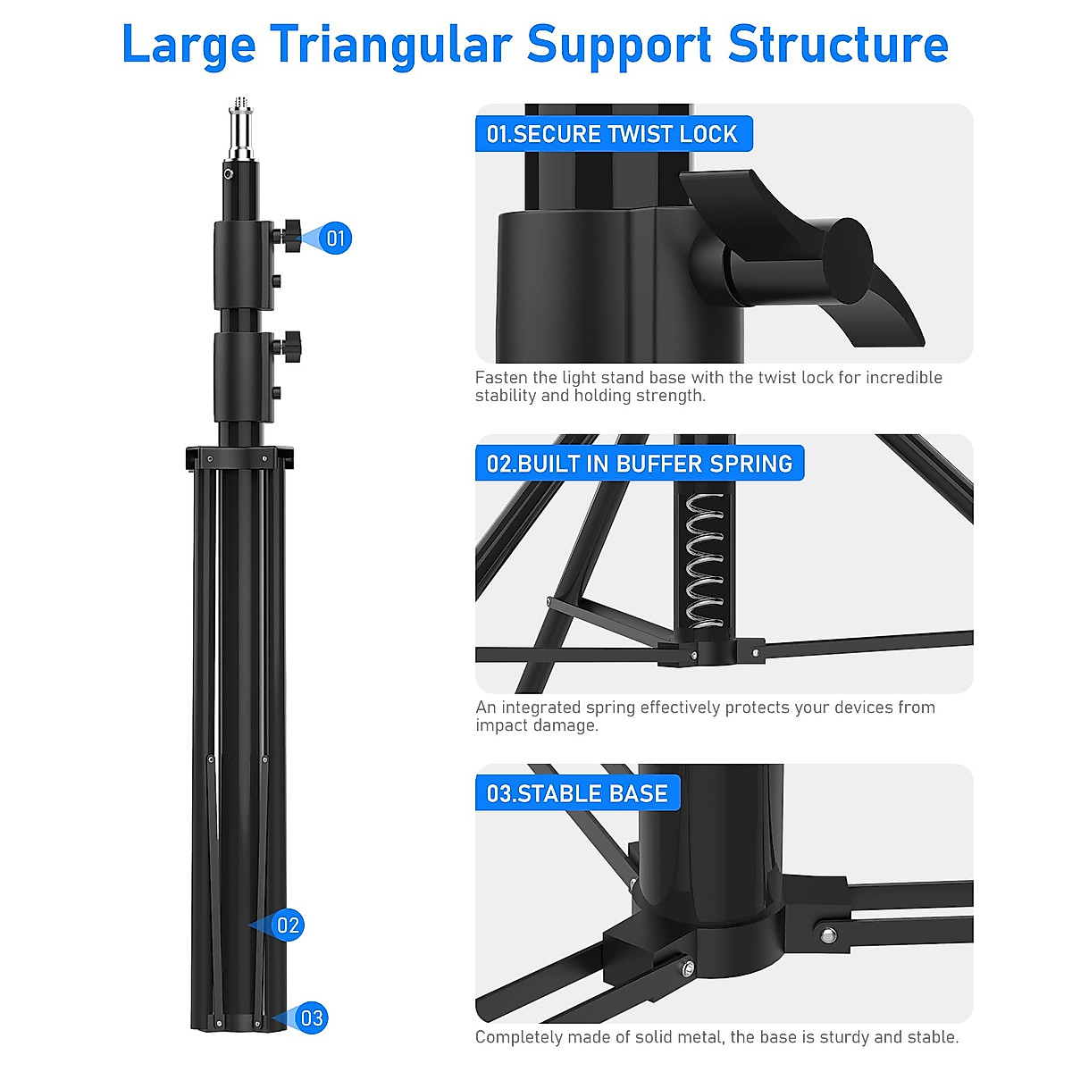 Photography Light Stand 9.2ft/110'', Sdfghj Heavy Duty Light Stand Aluminum Alloy Spring Cushioned Tripod for Ring Lights, Strobe Light, Reflectors, Softboxes, Umbrellas, Speedlite Flashes, 280cm
