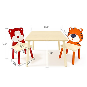 Zacis Kids Table and Chair Set, Wooden Toddler Table Set with 2 Chairs, Children Adorably Animal Activity Table for Reading, Drawing, Eating, Studying, Parent-Child Interaction Activity Play