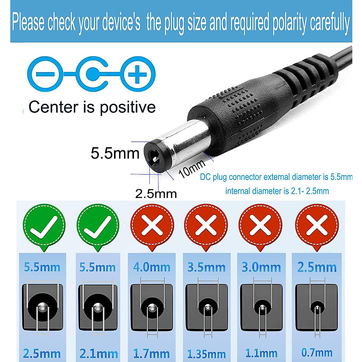 MTYTOT 5V 1A Power Supply 100-240V AC to DC 5Volt 1Amp 1000mA 0.8A 0.5A 450mA AC/DC Power Adapter DC Plug 5.5mm x 2.5mm