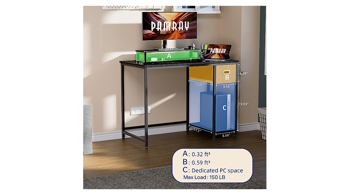 Pamray 39 Inch Computer Desk with Monitor Stand