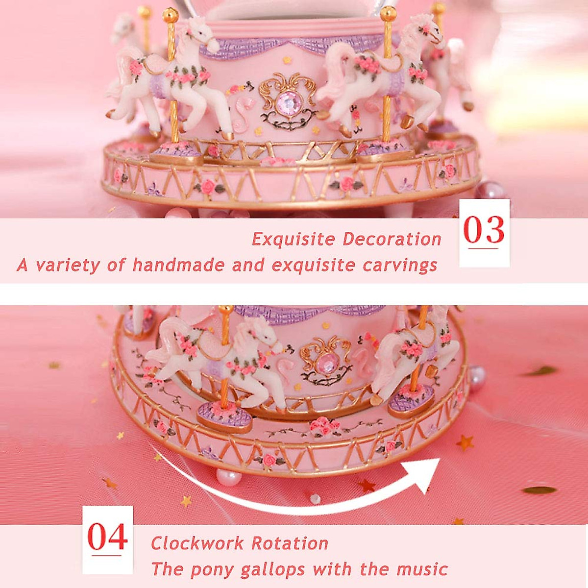 Leonnnnn Carousel Horse Music Box Snow Globes, Musical Rotating Horses with Colorful Light, Snowglobes Castle in The Sky, for Wife Daughter Girlfriend, Birthday/Anniversary/Valentine's Day Gift