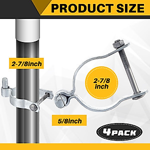 Hicarer 4 Pcs Chain Link Post Gate Hinge 3"[2 7/8" OD] x 5/8" Galvanized Steel Chain Link Fence Gate Post Hinge with Bolt and Nuts Parts Heavy Duty Fence Hardware for Outside