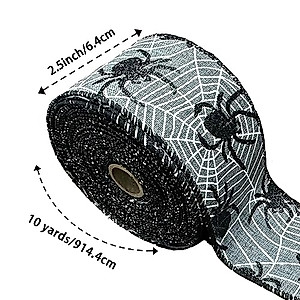 ACSENCETER Wired Ribbon - 2.5" x 10 Yards, Perfect for DIY Handmade Spider Web Pattern Gift Ribbon Wrapping Party Decorations, All Handmade and Sewn Halloween Fabrics