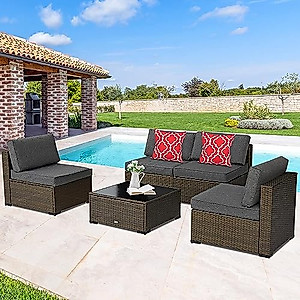 ide·o Patio Furniture Sets Backyard Furniture - Patio Conversation Sets, Wicker Patio Furniture, Outdoor Patio Set, Outdoor Patio Furniture(Grey)