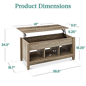 Best Choice Products Lift Top Coffee Table Hidden Storage Coffee Table, Wooden Dining Coffee Table, Accent Table Furniture for Living Room, Display Shelves - Gray Oak