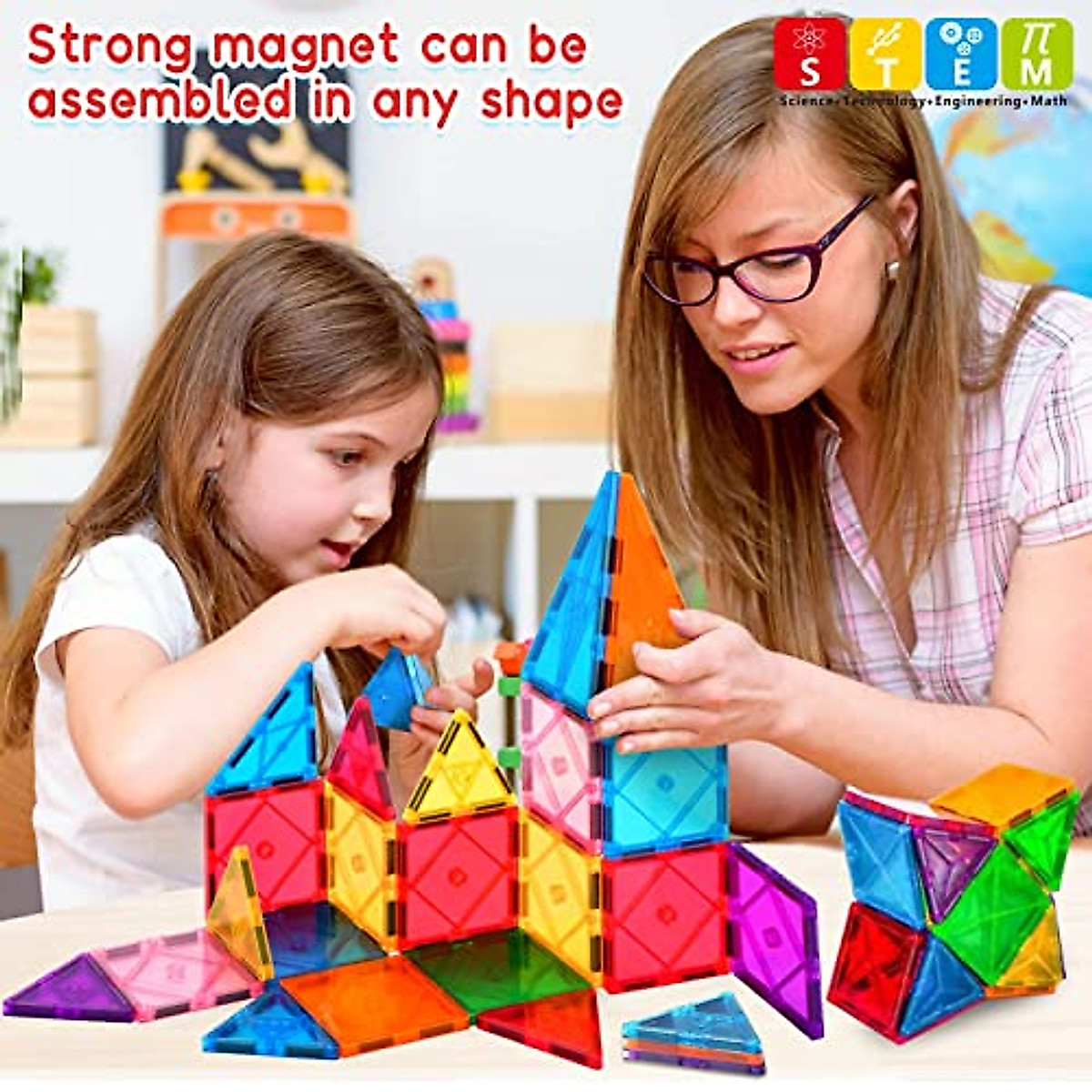 Toys for 3 4 5 6 7 8+Year Old Boys Girls Colorful Magnetic Tiles for Kids Ages 4-8 Upgrade STEM Educational Creativity Stacking Magnetic Building Blocks Set for Toddlers Child Ages 3-5 Birthday Gifts