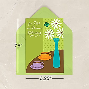 Designer Greetings German Language Happy Birthday Cards, “für Dich an Deinem Geburtstag” Flowers and Coffee Design (6 Cards with Envelopes / 6 Karten mit Umschlägen)