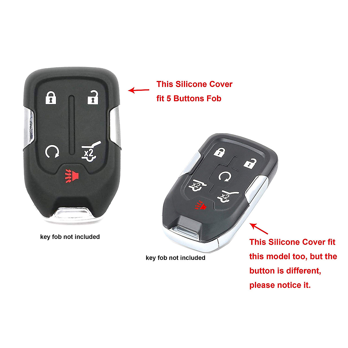 2 Pcs Smart Key Fob Cover Case Protector Fit for GMC Acadia Terrain Yukon Chevrolet Suburban Tahoe Keyless Entry Remote Fob Skin Jacket Holder Key Protection Case (Black with red)