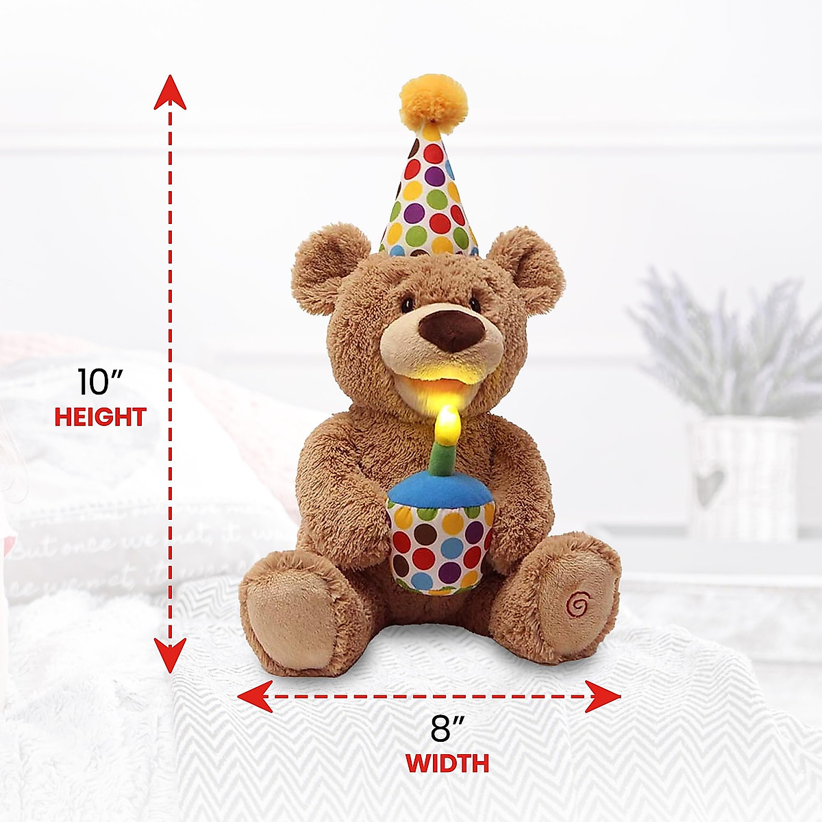 GUND Happy Birthday Teddy Bear Bear Animated Plush Toy, Glow-in-The-Dark Singing Stuffed Animal, Brown, 10”