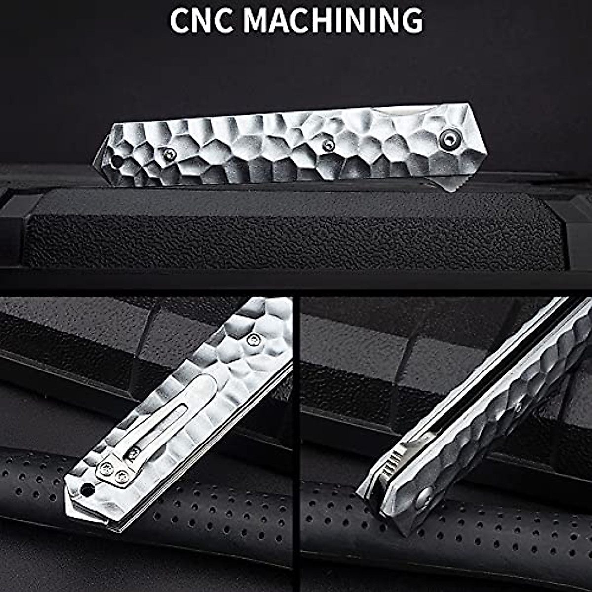 URiver Pocket Knife,Pocket Survival Knife,Pocket Knife for Camping Hiking,Aluminum Handle,Glass Breaker, With Pocket clip,Material