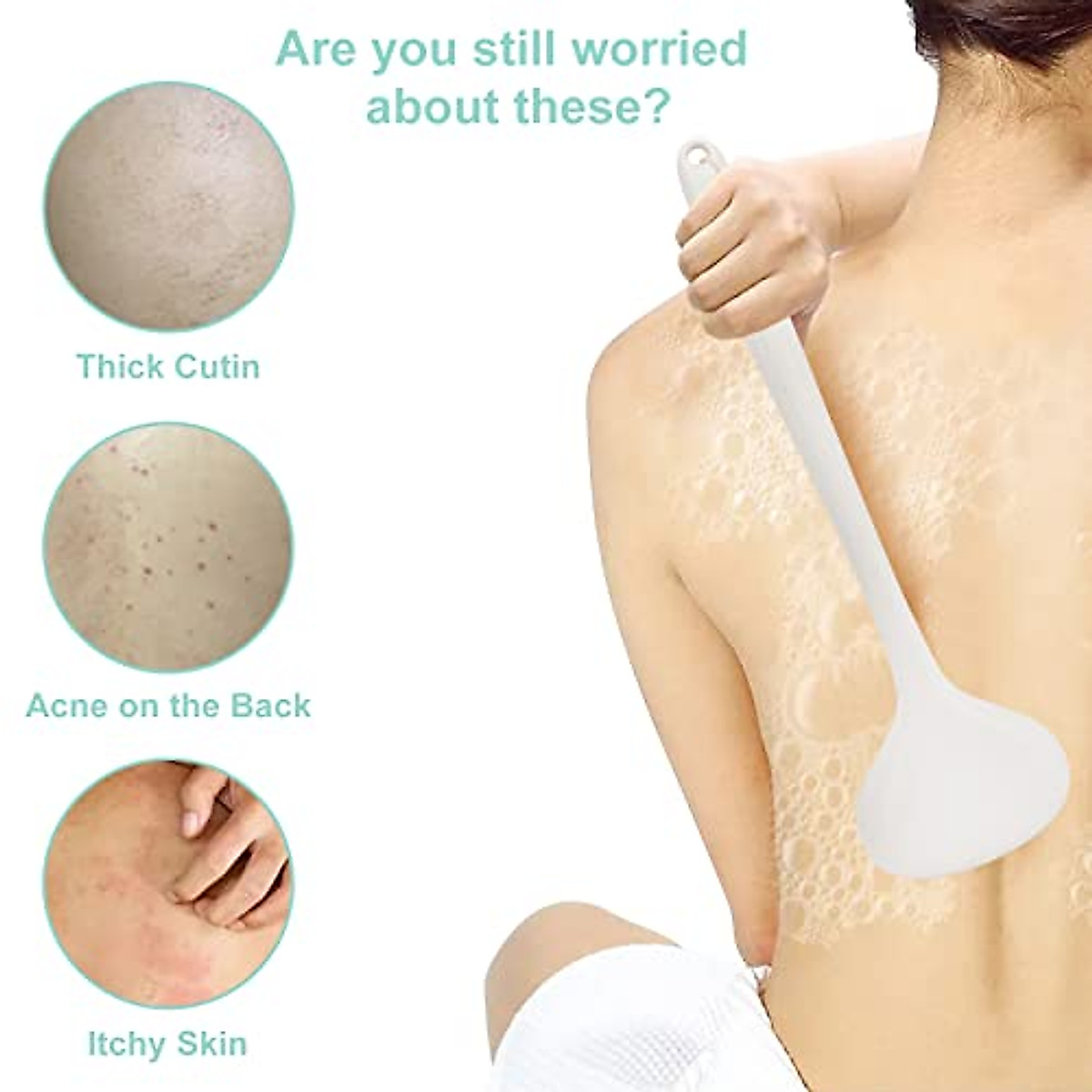 HONZUEN Non-Slip Back Bath Brush Long Handle, Shower Body Brush for Improves Lymphatic System, Stimulates Blood Circulation Exfoliator, Ergonomic Streamlined Shower Back Scrubber for Men Women Elderly