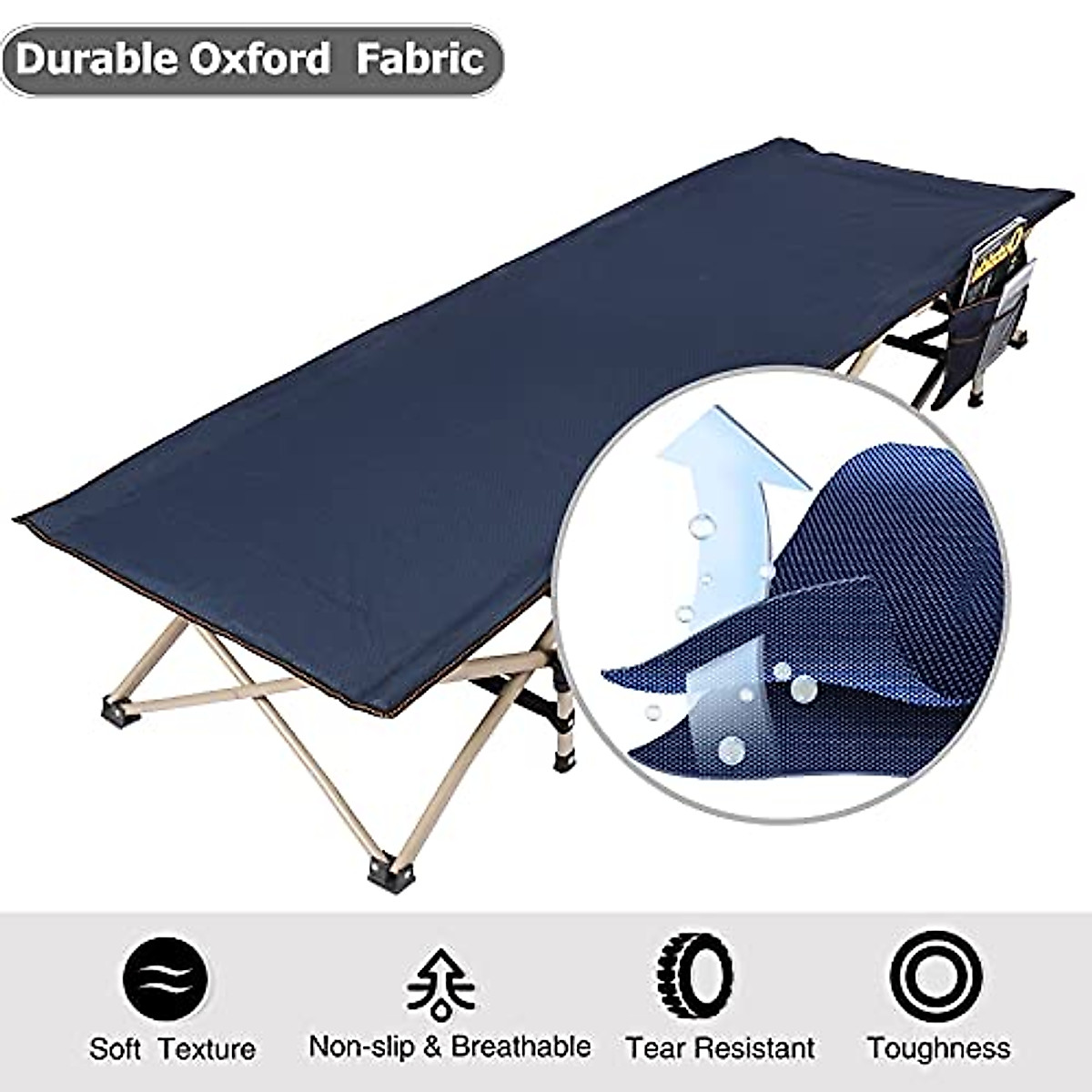 REDCAMP Extra Long Folding Kids Cot for Sleeping 7-15, Portable Toddler Cot Bed Child Travel Cot for Camping, Navy 75''x26''