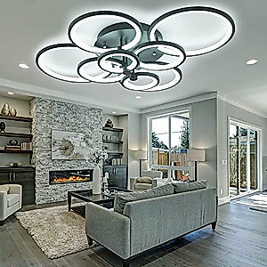 40.05inch Modern LED Ceiling Light, 8 Rings Ceiling Light Fixture,Dimmable Circle Flush Mount LED Ceiling Light for Bedroom , Dining Room, Kitchen with Remote (Medium 8 Ring/40.5x32.3x4.92in/106w)