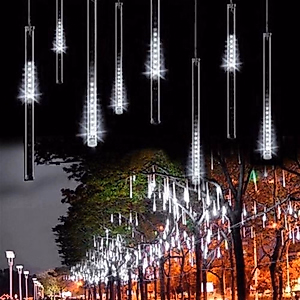 OMGAI 50CM 12 Tubes 576 LED Meteor Shower Rain Lights - Waterproof Drop Icicle Snow Falling Raindrop Cascading Lights for Garden Wedding Party Christmas Shine White
