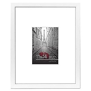 Americanflat 11x14 Picture Frame in White - Use as 5x7 Frame with Mat or 11x14 Frame Without Mat - Engineered Wood with Shatter Resistant Glass, and Includes Hanging Hardware for Wall