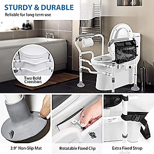 LEACHOI Toilet Safety Rails for Elderly, Toilet Rails for Elderly Free Standing, Heavy Duty Toilet Safety Frame with Arms, Handicap Toilet Seat, Height & Width Adjustable - 350lbs