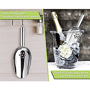 TeamFar 5 oz Ice Scoop with Holes, Stainless Steel Food Scoop Shovel with Drain Holes for Kitchen Bar Party Wedding, Healthy & Heavy Duty, Sturdy Handle & Mirror Finish, Dishwasher Safe