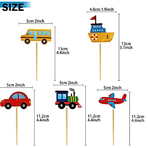 BIEUFBJI Transportation Cupcake Toppers 30 Pack Car Truck Train Airplane Ship Party Cake Toppers Picks for Kids Birthday Baby Shower Party Decorations Supplies