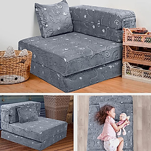 MeMoreCool Kids Floor Mattress Glow in Dark, Child Fold Up Sofa Couch Convertible Futon Folding Chair Bed Sleeper for Baby Playroom(Glowing Dinosaur)