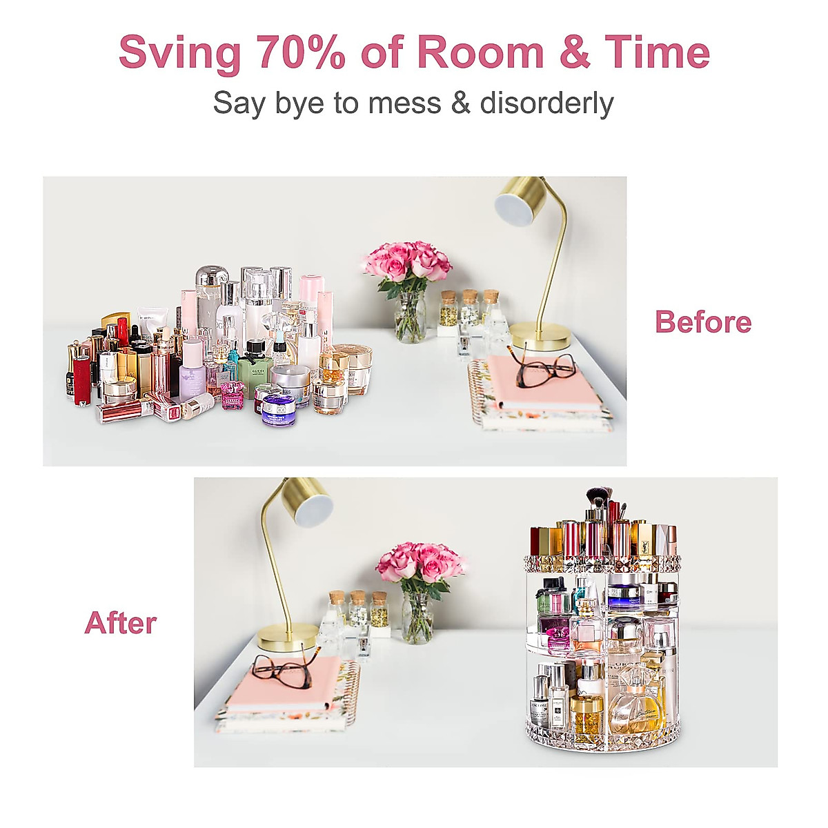 360 Rotating Makeup Organizer Large Perfume Cosmetics Organizer Beauty Organizer Clear Cosmetic Storage Display Case with 7 Layers and Detachable Shelves for Bedroom Dresser or Vanity Countertop