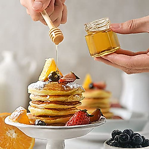 ComSaf Mini Honey Jars with Dipper 1.5oz - 40 Pack, Small Honey Glass Jar with Gold Lid, Tiny Hexagon Honey Jar in Bulk for Baby Shower, Wedding and Party Favors